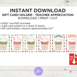 Teacher Appreciation Gift Card Coffee Gift Card Holder for Starbucks or ...