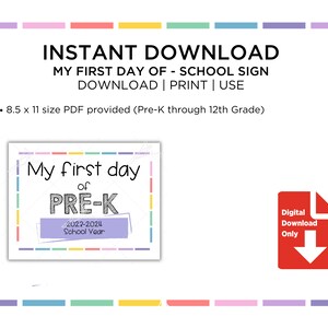 First Day of School Sign, Pre-k, Kindergarten, 1st Grade Sign, All ...