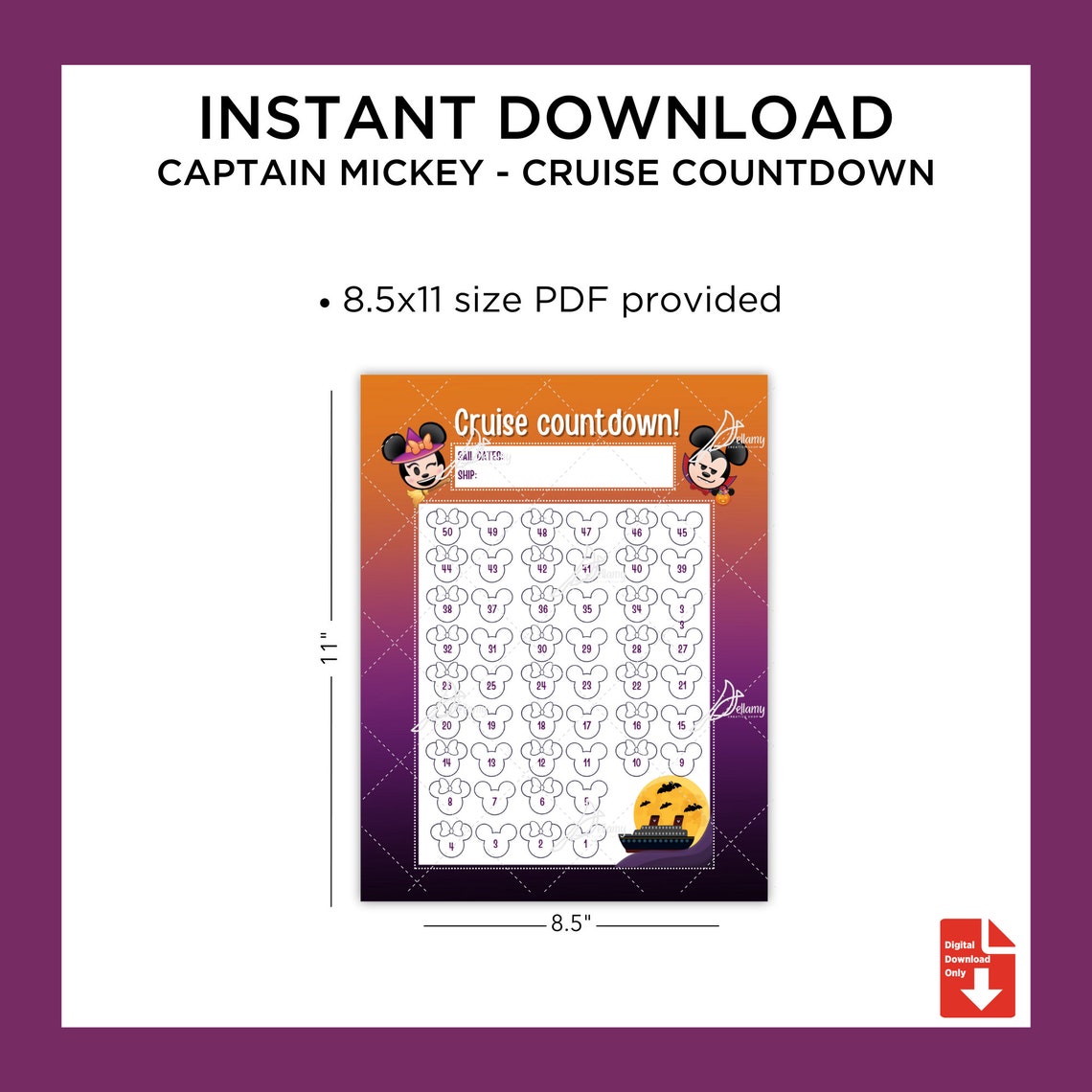 Cruise Countdown, INSTANT DOWNLOAD, Mickey Minnie Halloween Cruise ...