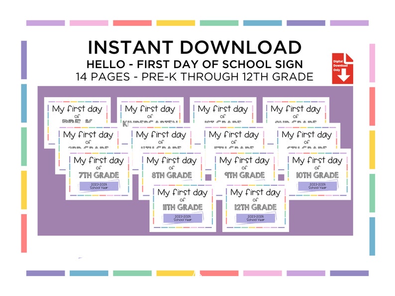 First Day of School Sign, Pre-k, Kindergarten, 1st Grade Sign, All ...