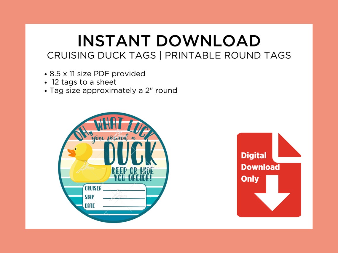 Cruise Duck Tags Lucky Duck Tag Round Printable Digital - Etsy