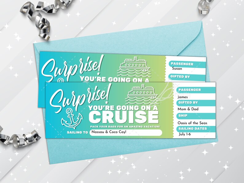 Surprise Cruise Ticket Reveal Gift Boarding Pass Digital Printable ...