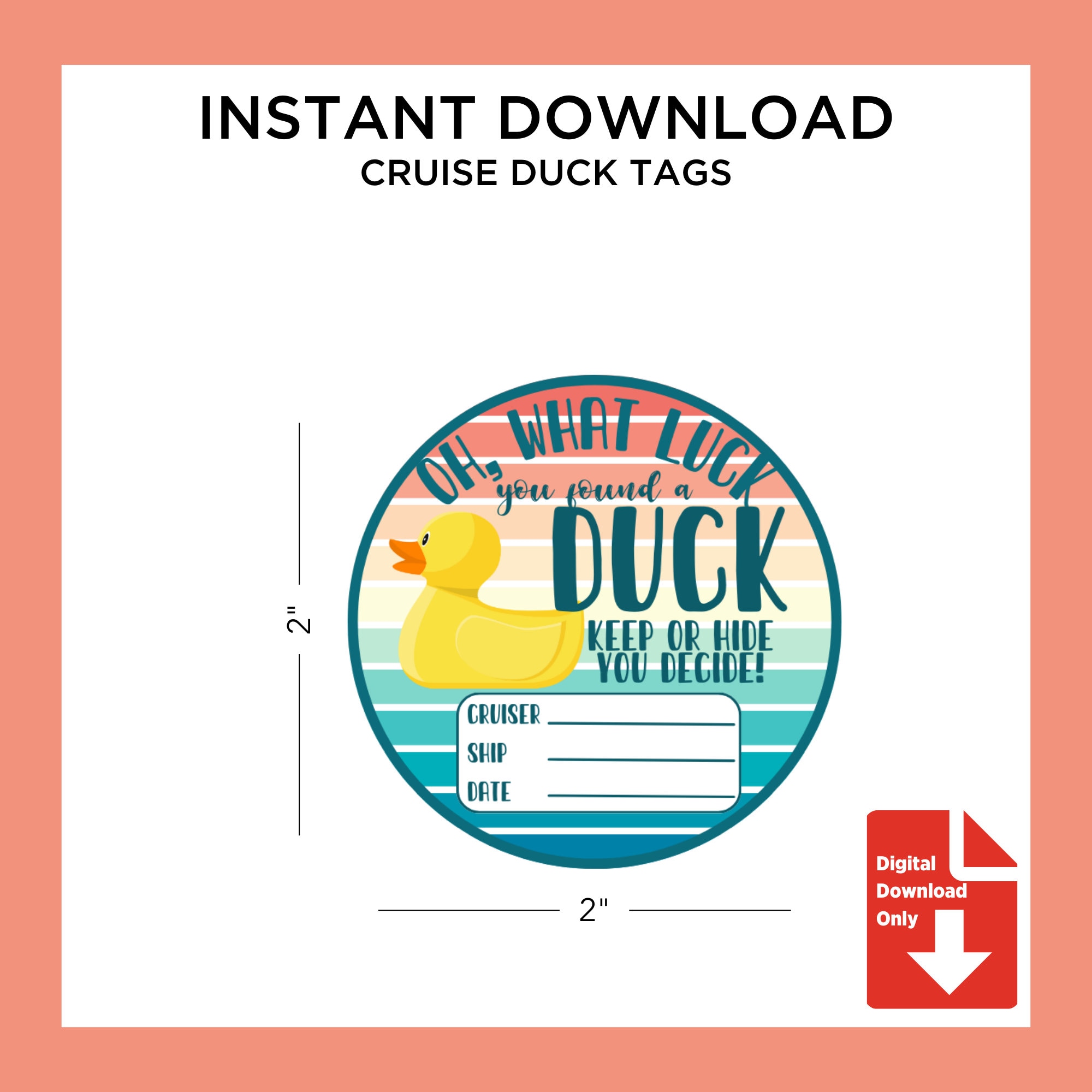 Cruise Duck Tags Lucky Duck Tag Round Printable Digital Download ...