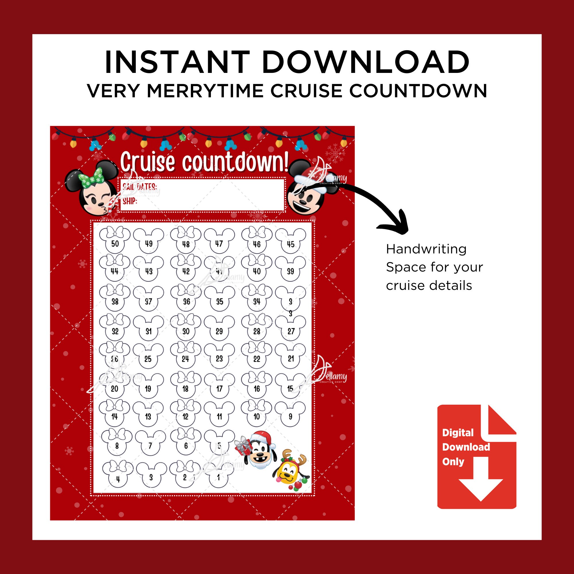 Cruise Countdown, INSTANT DOWNLOAD, Mickey Minnie Holiday Cruise ...