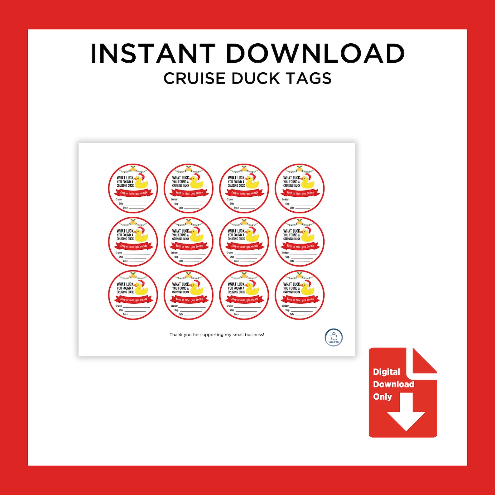 Holiday Cruise Duck Tag Santa Cruise Duck Tag Christmas Cruise Duck Tag ...