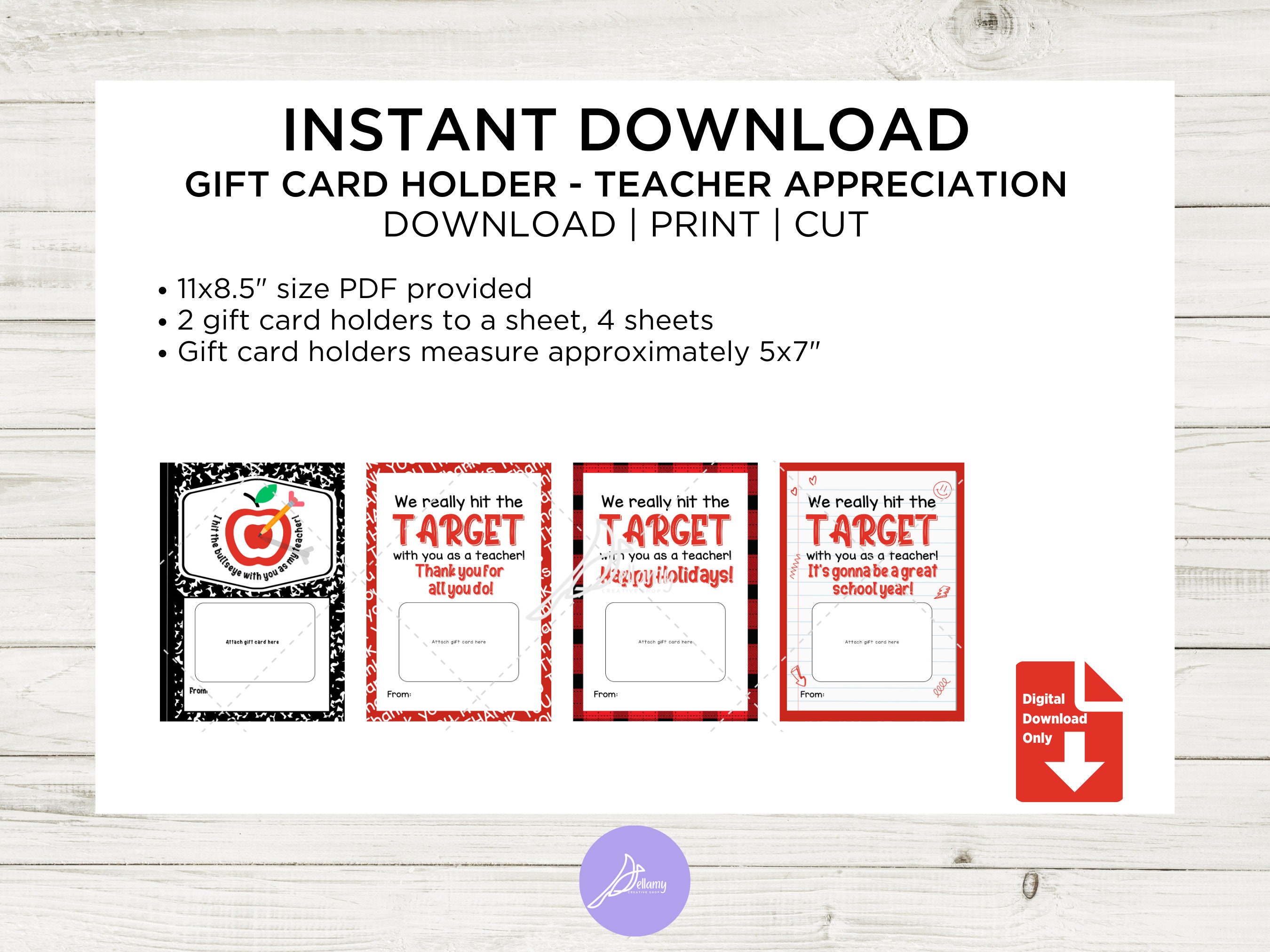 Teacher Appreciation Gift Card Target Gift Card Holder INSTANT DOWNLOAD ...