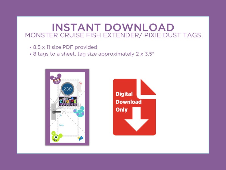 Monsters Cruise Gift Tags, Fish Extender & Pixie Dust (digital Download ...