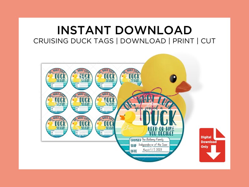 Cruise Duck Tags Lucky Duck Tag Round Printable Digital - Etsy