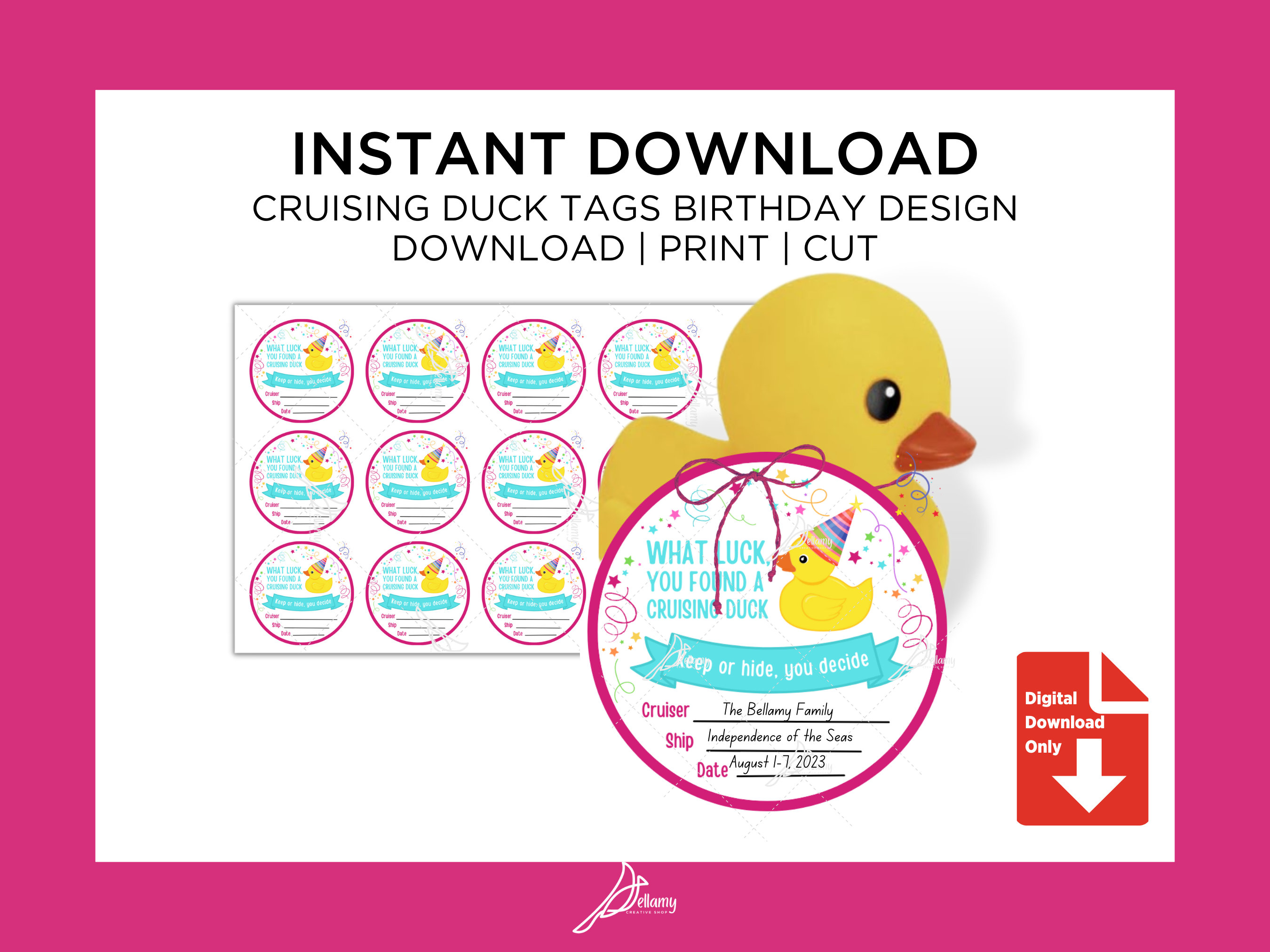 Birthday Cruise Duck Tags Party Cruise Duck Tags Round Printable ...