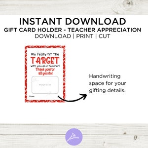 Teacher Appreciation Gift Card Target Gift Card Holder INSTANT DOWNLOAD ...