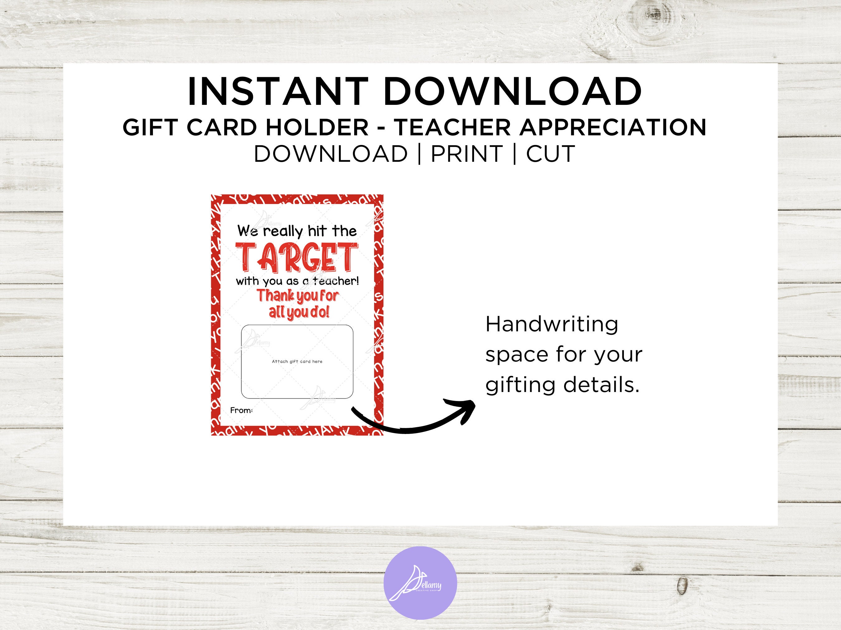 Teacher Appreciation Gift Card Target Gift Card Holder INSTANT DOWNLOAD ...