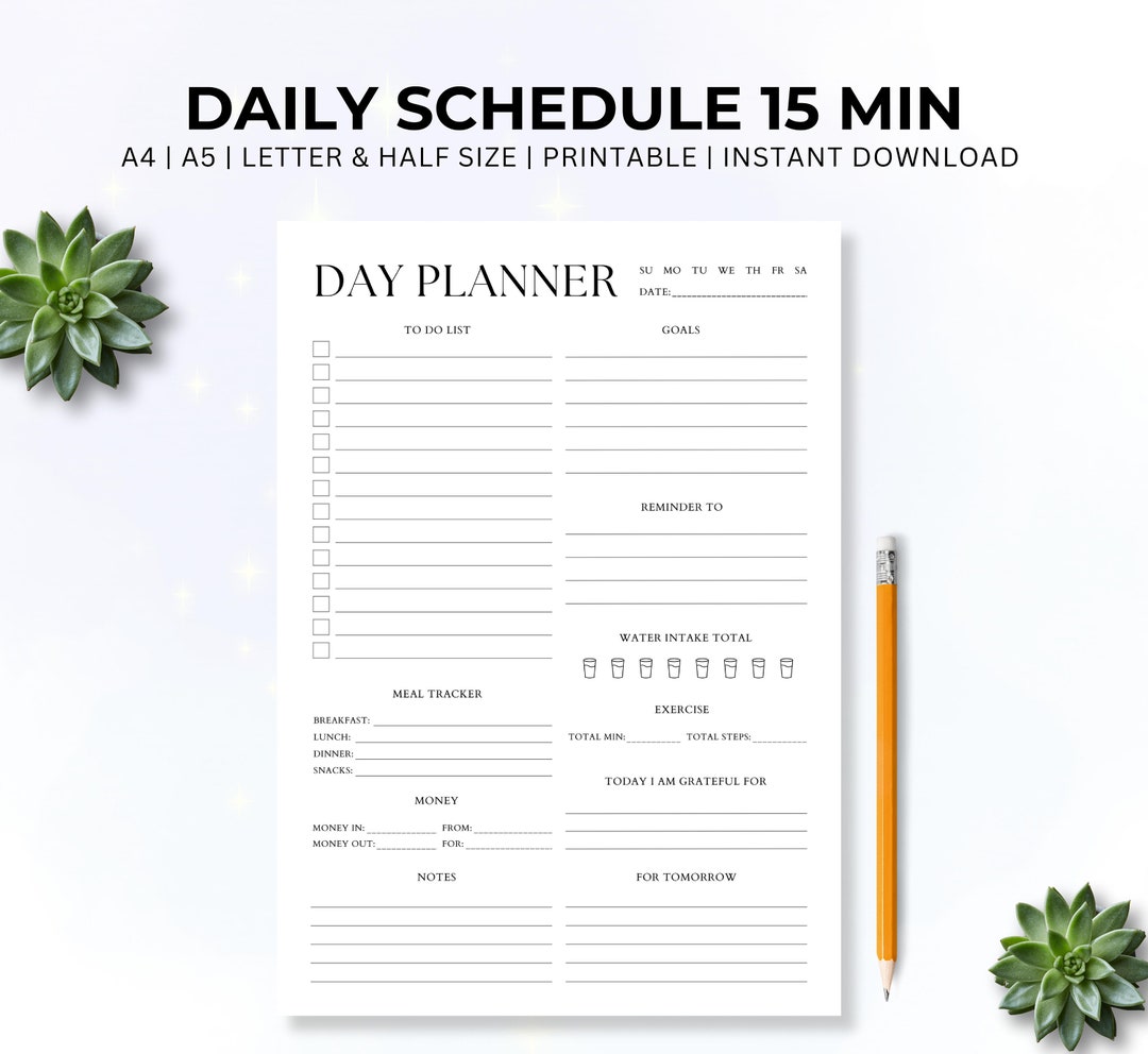 Day Planner, Digital Planner, Printable Planner, Minimalistic Daily ...