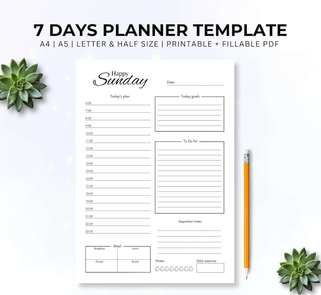 7 Days Planner Template, Digital Planner, Printable Planner, Instant ...