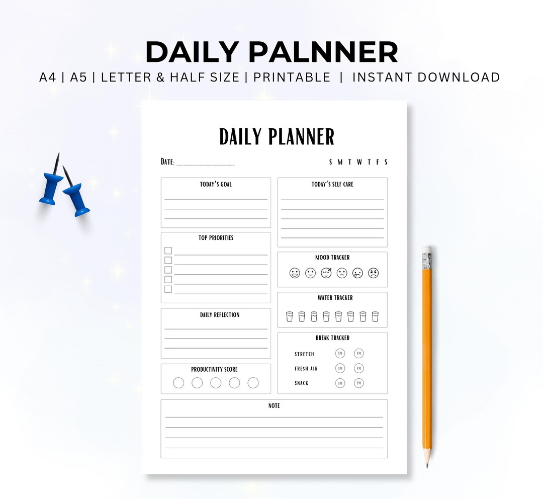 Daily Planner, Digital Printable Planner, Minimalistic Daily Planner ...