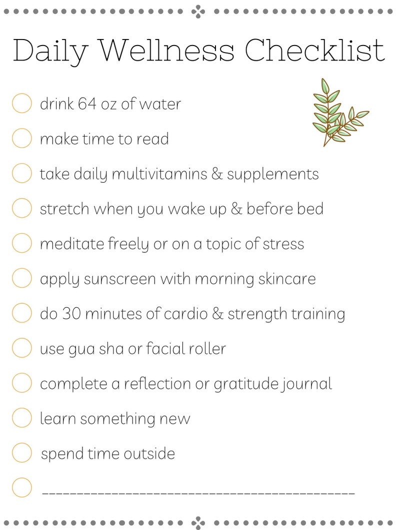 Digital Download - Daily Wellness Checklist - Reminders for Everyday ...