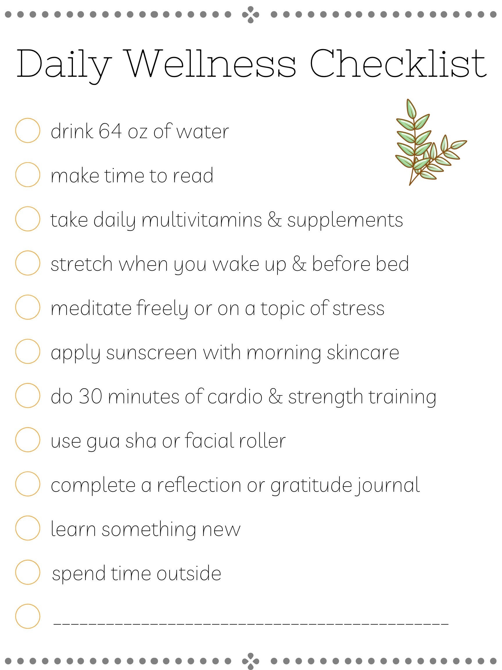 Digital Download - Daily Wellness Checklist - Reminders for Everyday ...