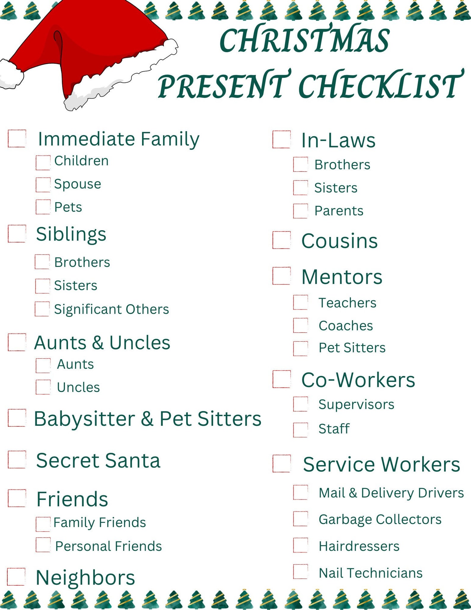 Digital Download - Christmas Present Checklist - Etsy