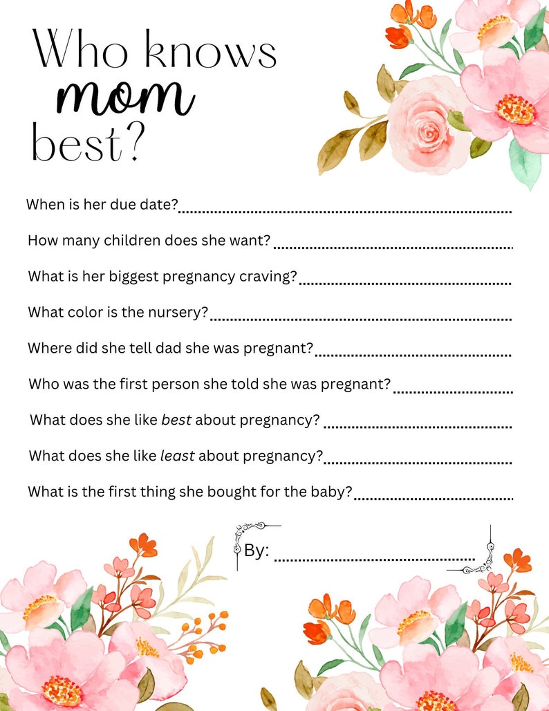 Floral Baby Shower Game – Who Knows Mom Best? (digital Download) - Etsy