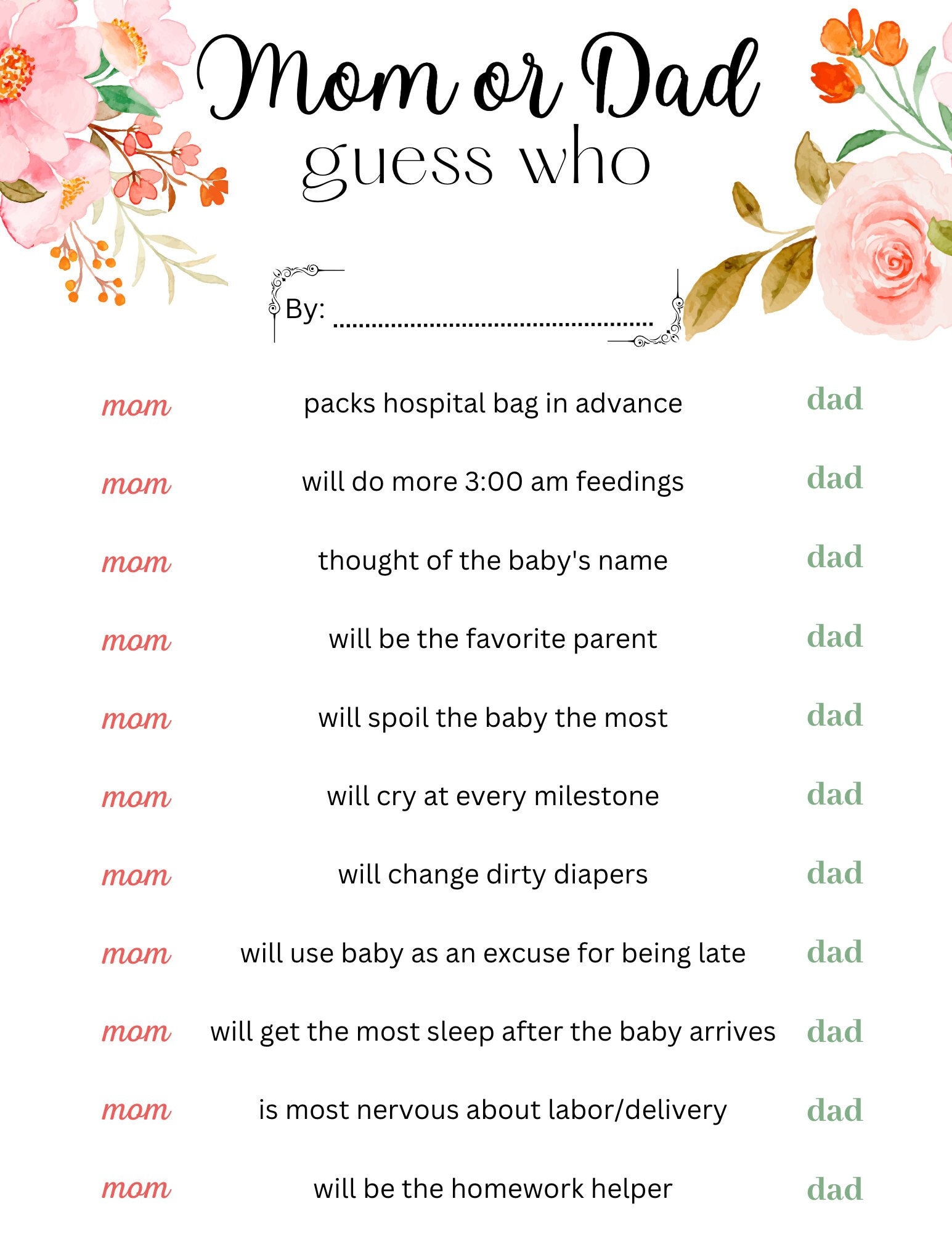 Digital Download - Mom or Dad Guess Who - Baby Shower Game for Guests ...
