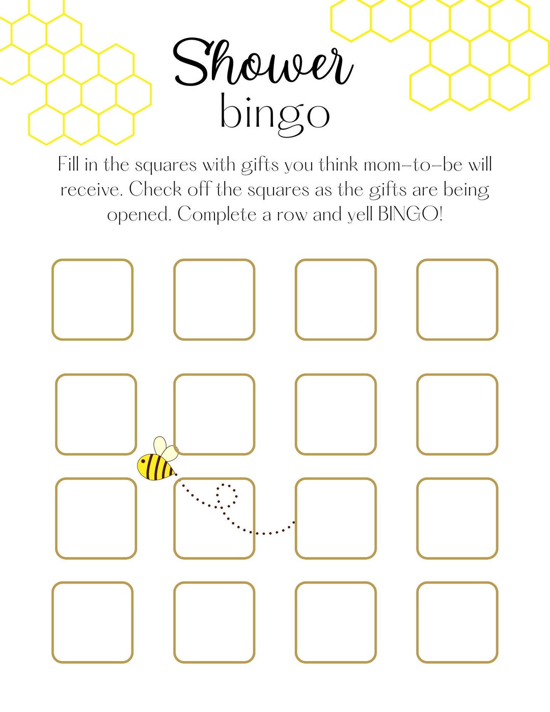 Bumble Bee Baby Shower Bingo – Printable Game (digital Download) - Etsy