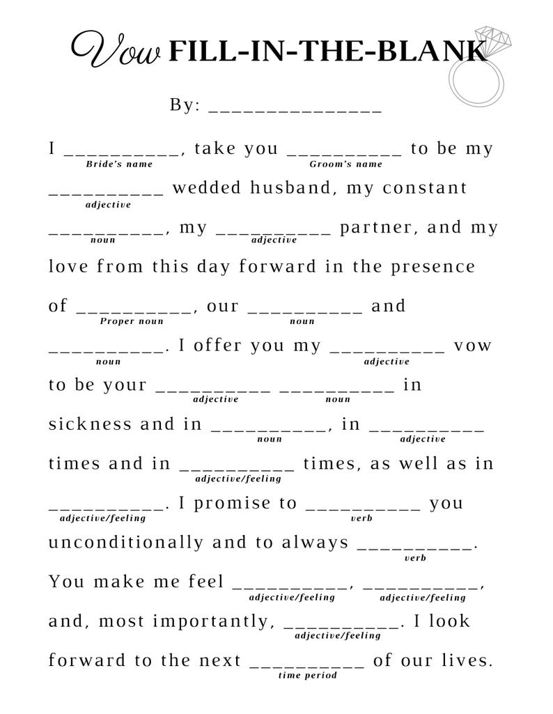 Bridal Shower Game - Vow Fill-in-the-blank - Etsy