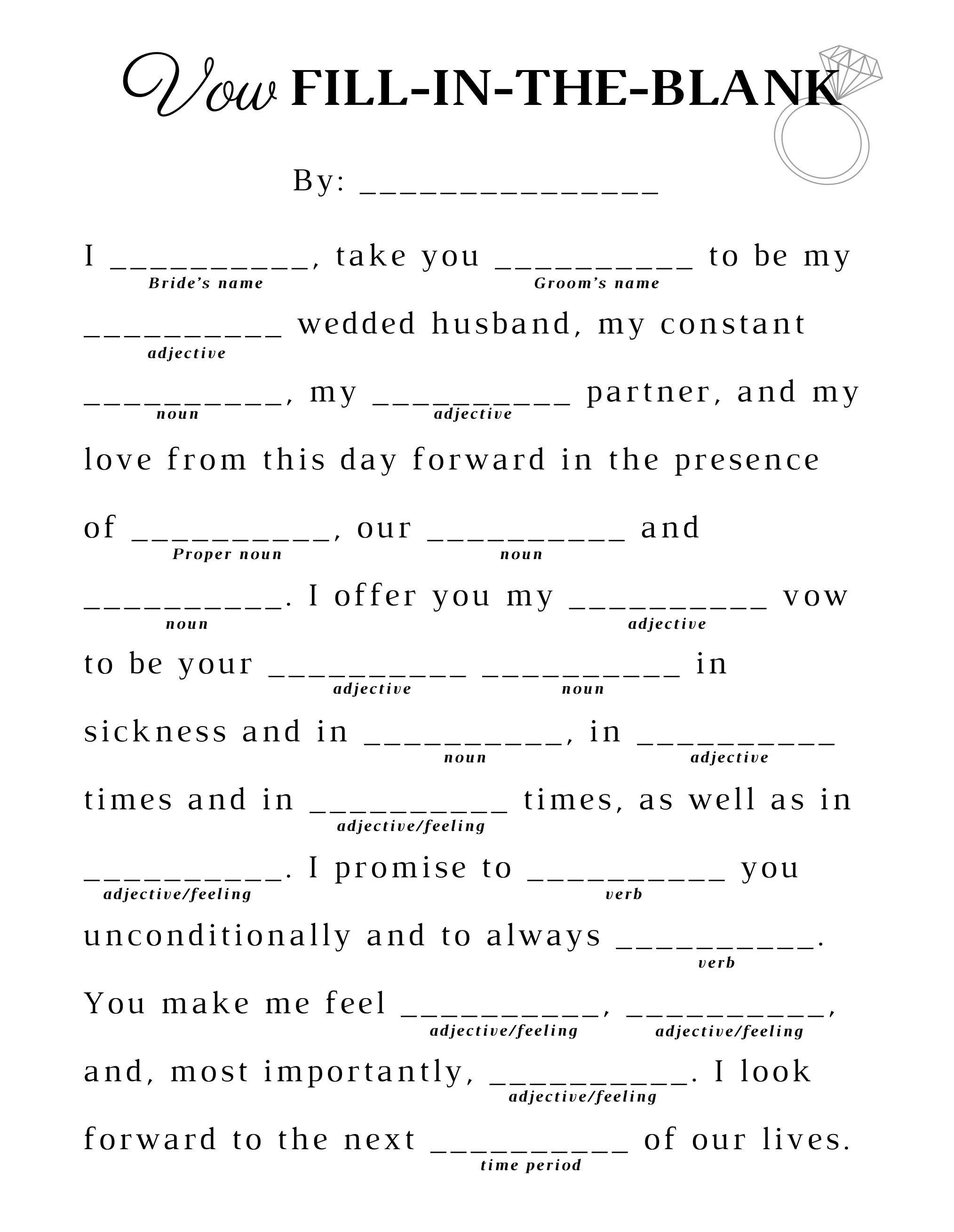 Bridal Shower Game - Vow Fill-in-the-blank - Etsy