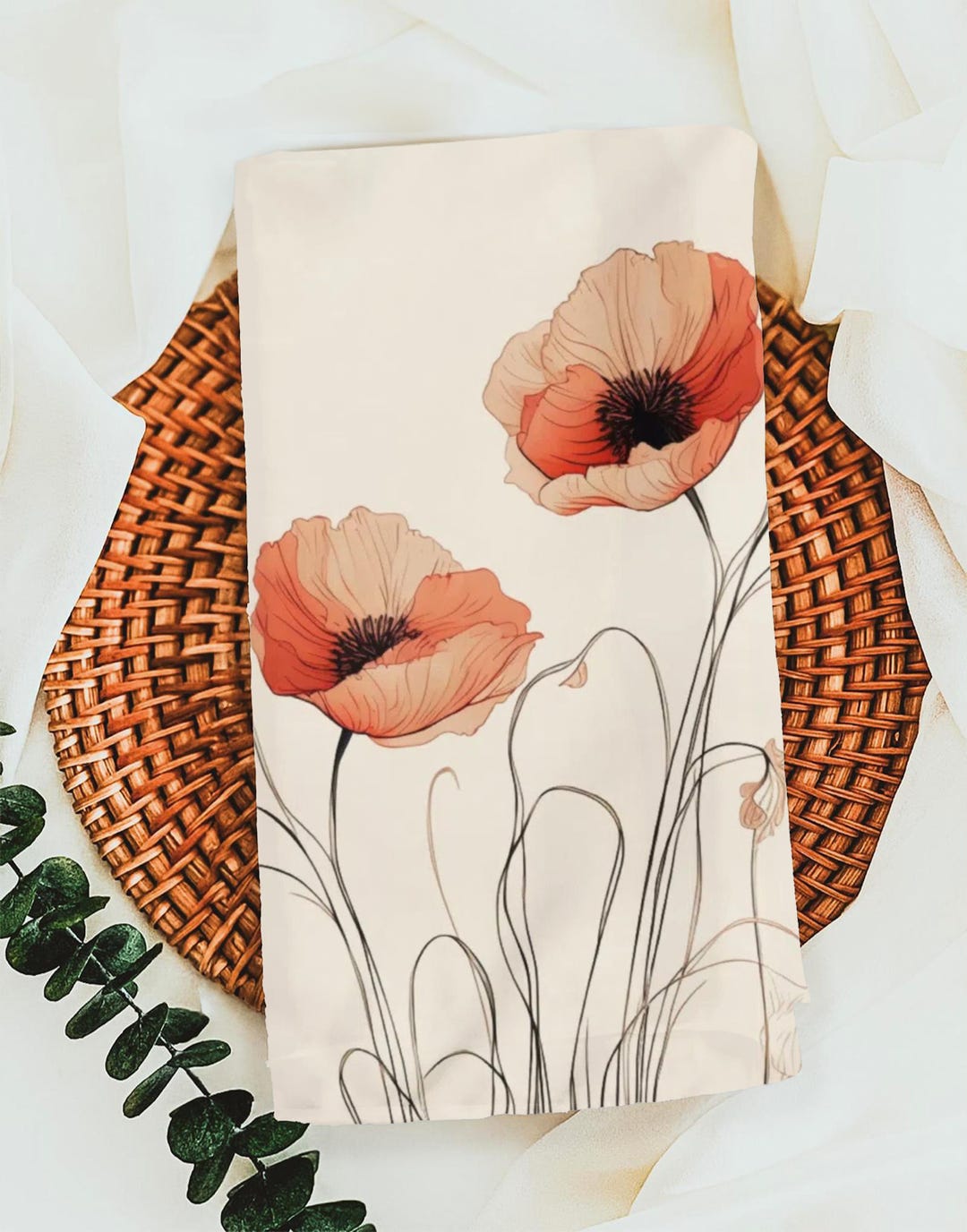 Set of 4 Large Napkins, Poppy Flower Cloth Table Napkin Set of 4 ...