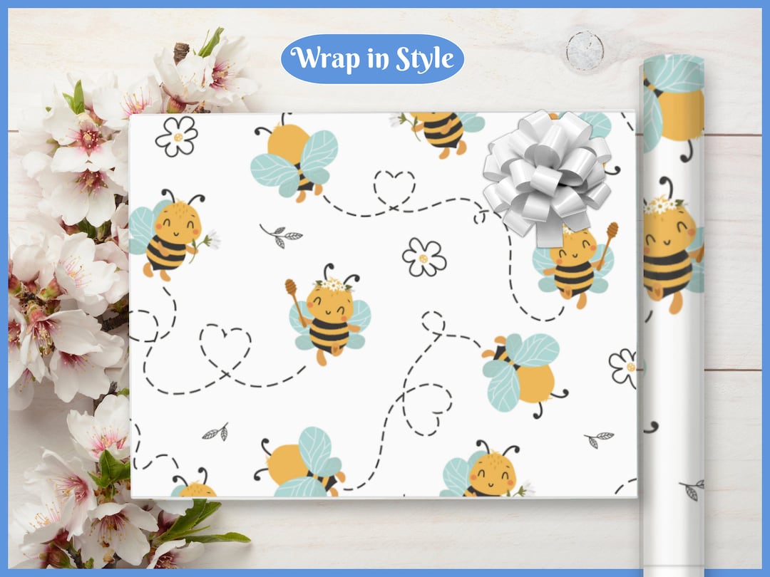 Gift Wrapping Paper, Bee Time, 3 Available Sizes, Holiday Gift Wrap ...