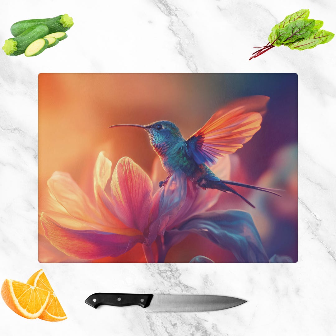 Glass Cutting Board Hummingbird and Flower Design, Kitchen Decor ...