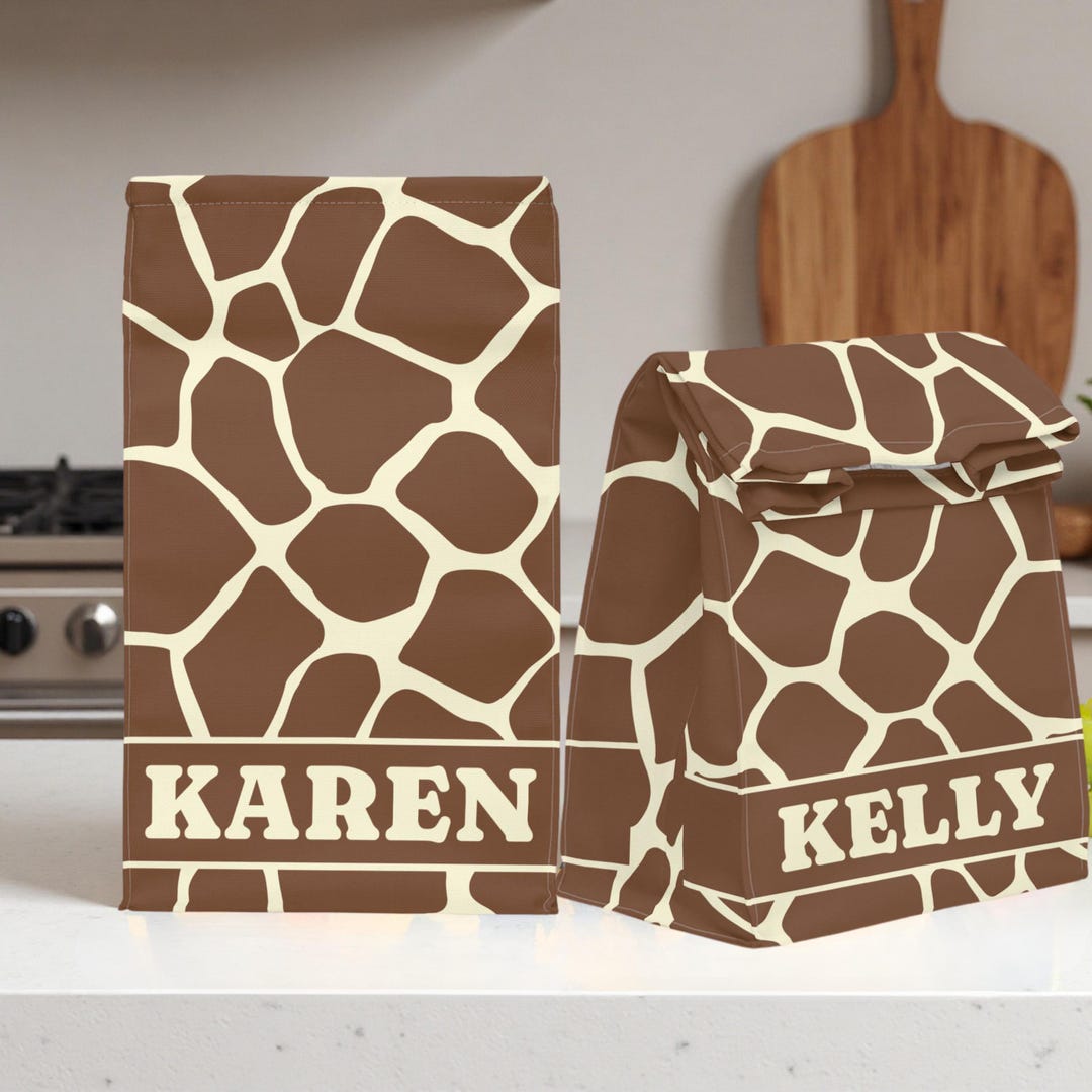 Personalized Giraffe Print Lunch Bag – Custom Name Insulated Lunch Tote ...