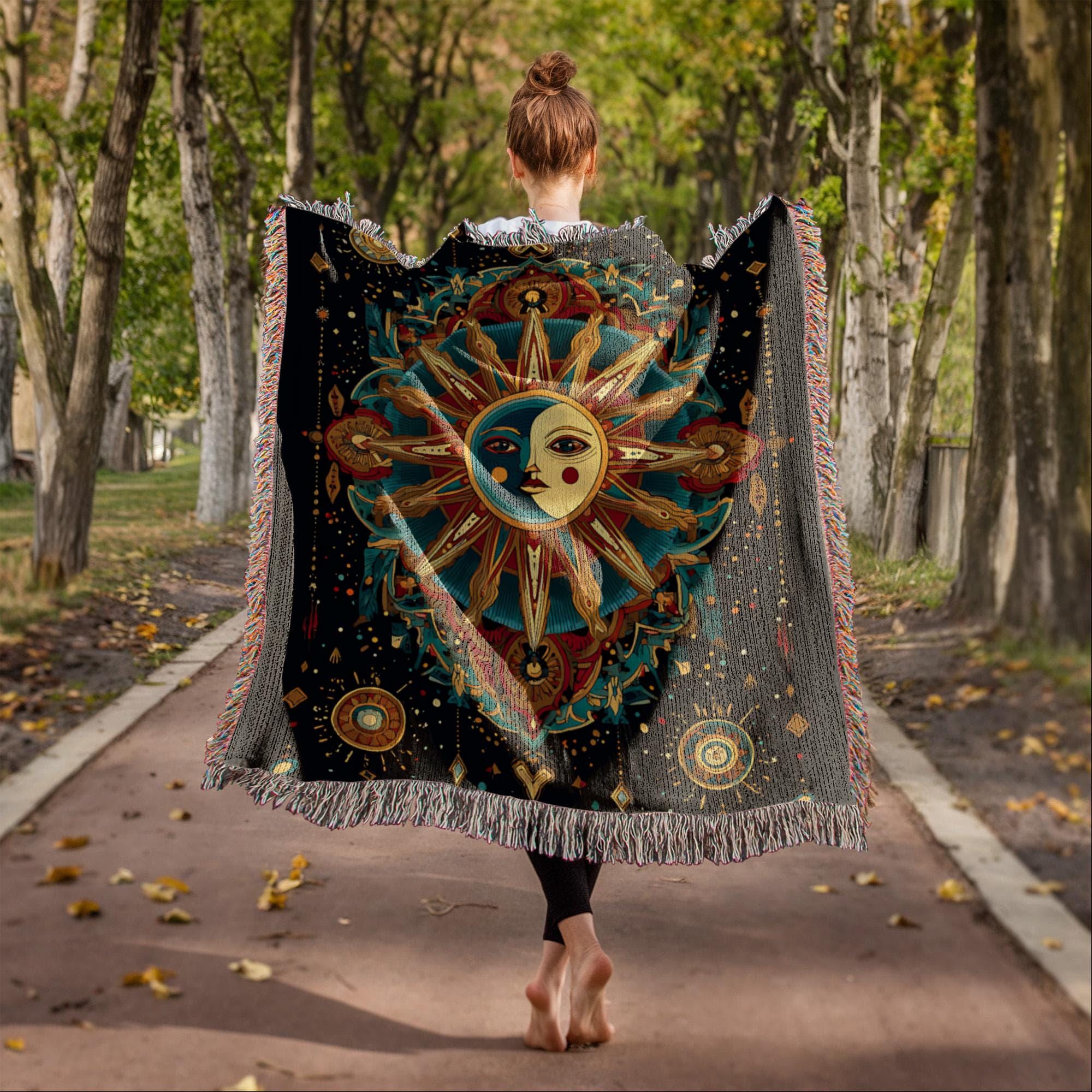 Boho Sun and Moon Woven Blanket - Celestial Throw - Bohemian Home Decor ...
