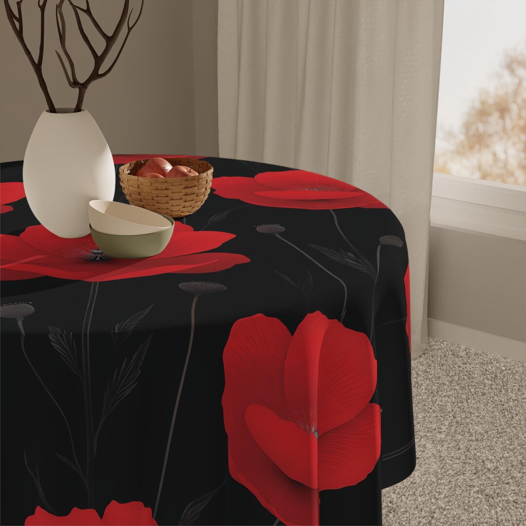 Bold Red Poppy Tablecloth - 100% Polyester - 55.1" × 55.1" - Dramatic ...