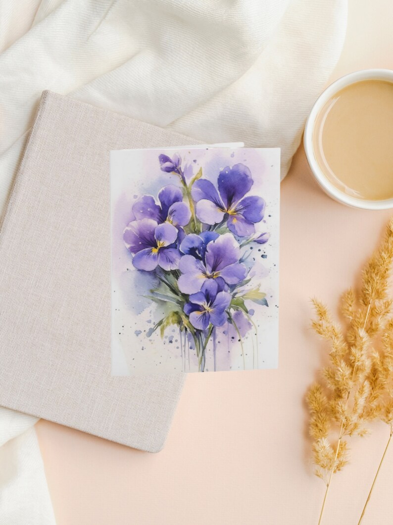 Set Watercolor Violet Flowers, Fine Art Blank Card Set, Greeting Cards ...
