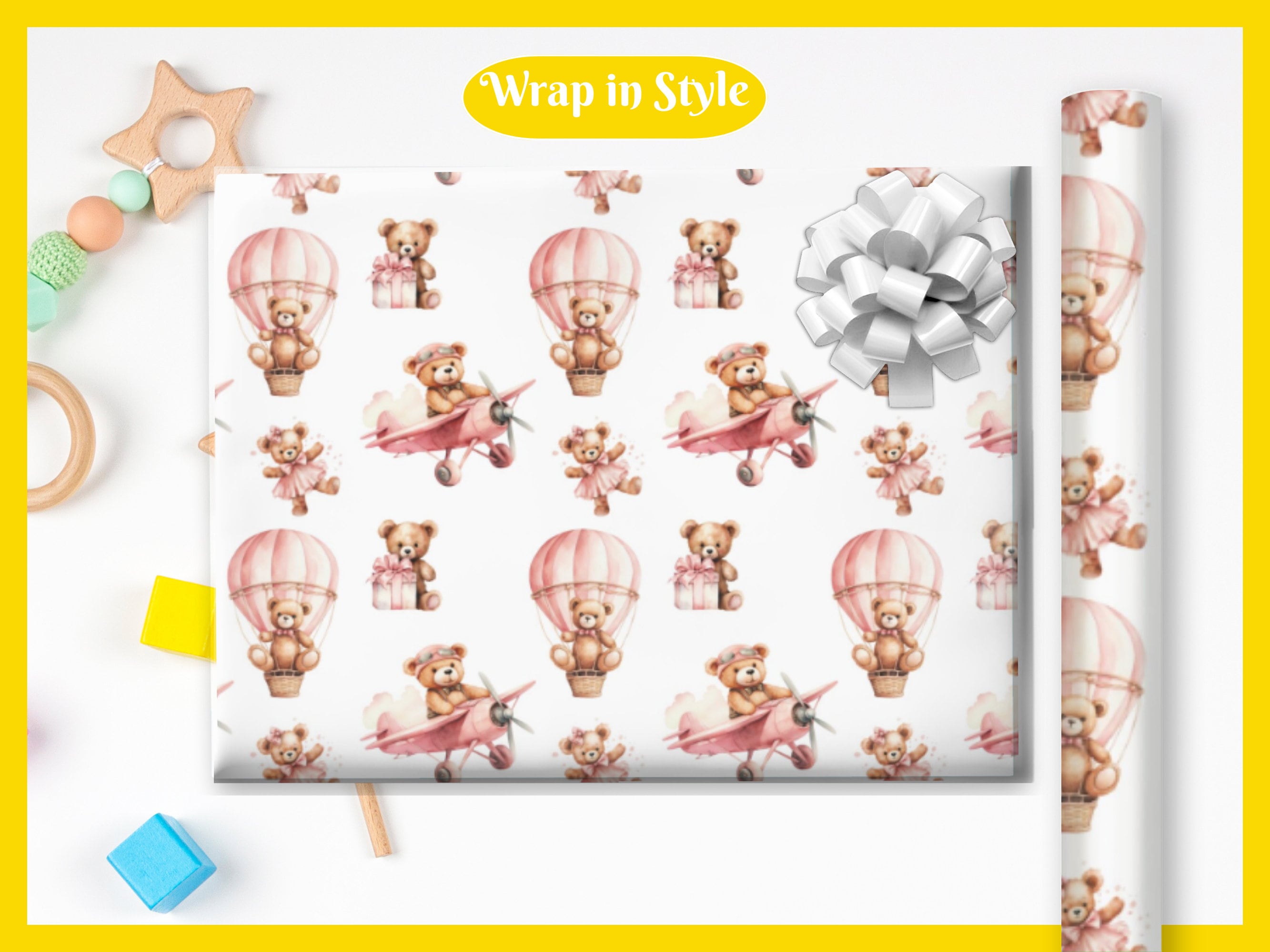 Wrapping Paper, Air Teddy Bear, Wrapping Paper Roll, 3 Available Sizes ...