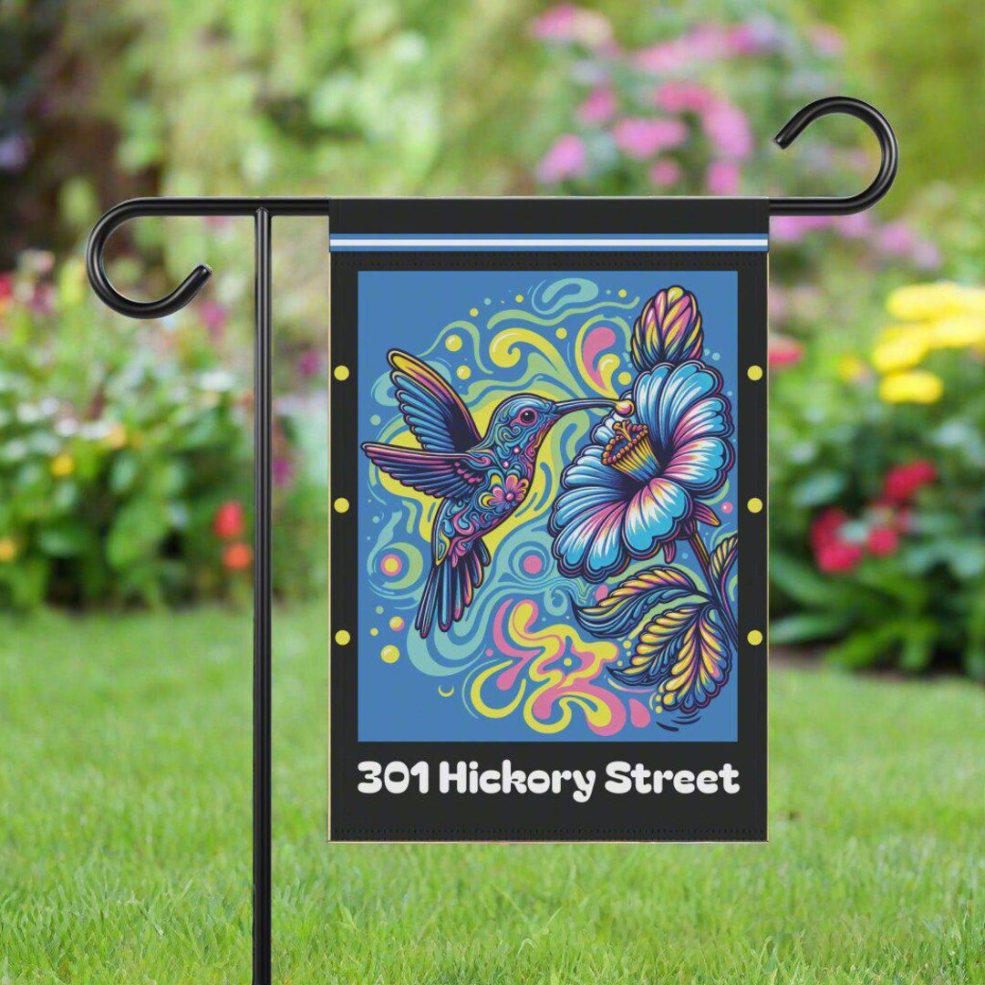 House Number Garden Sign, Hummingbird Yard Banner, Outdoor Address ...