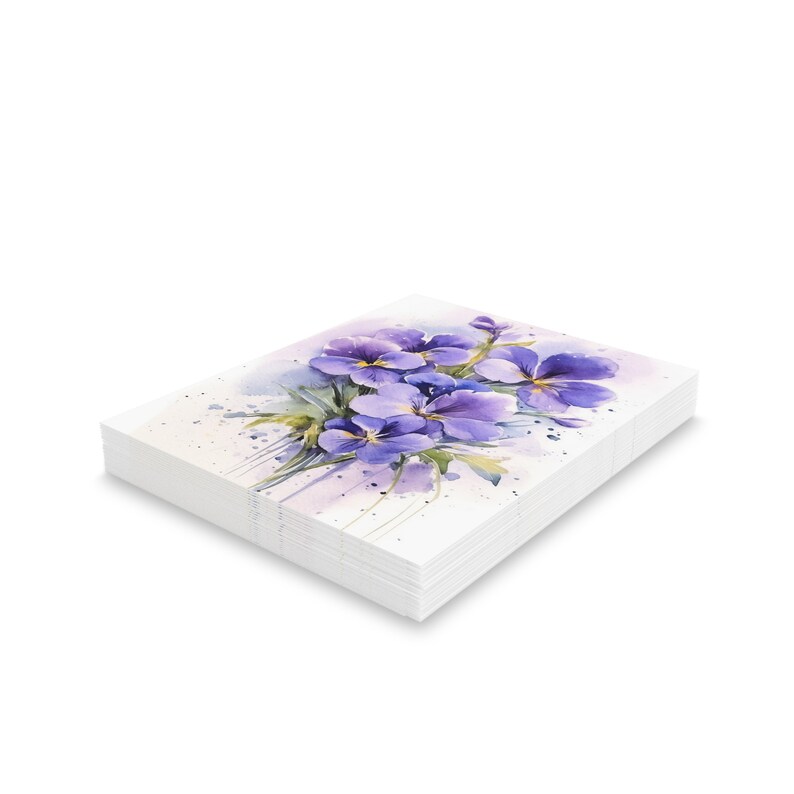 Set Watercolor Violet Flowers, Fine Art Blank Card Set, Greeting Cards ...