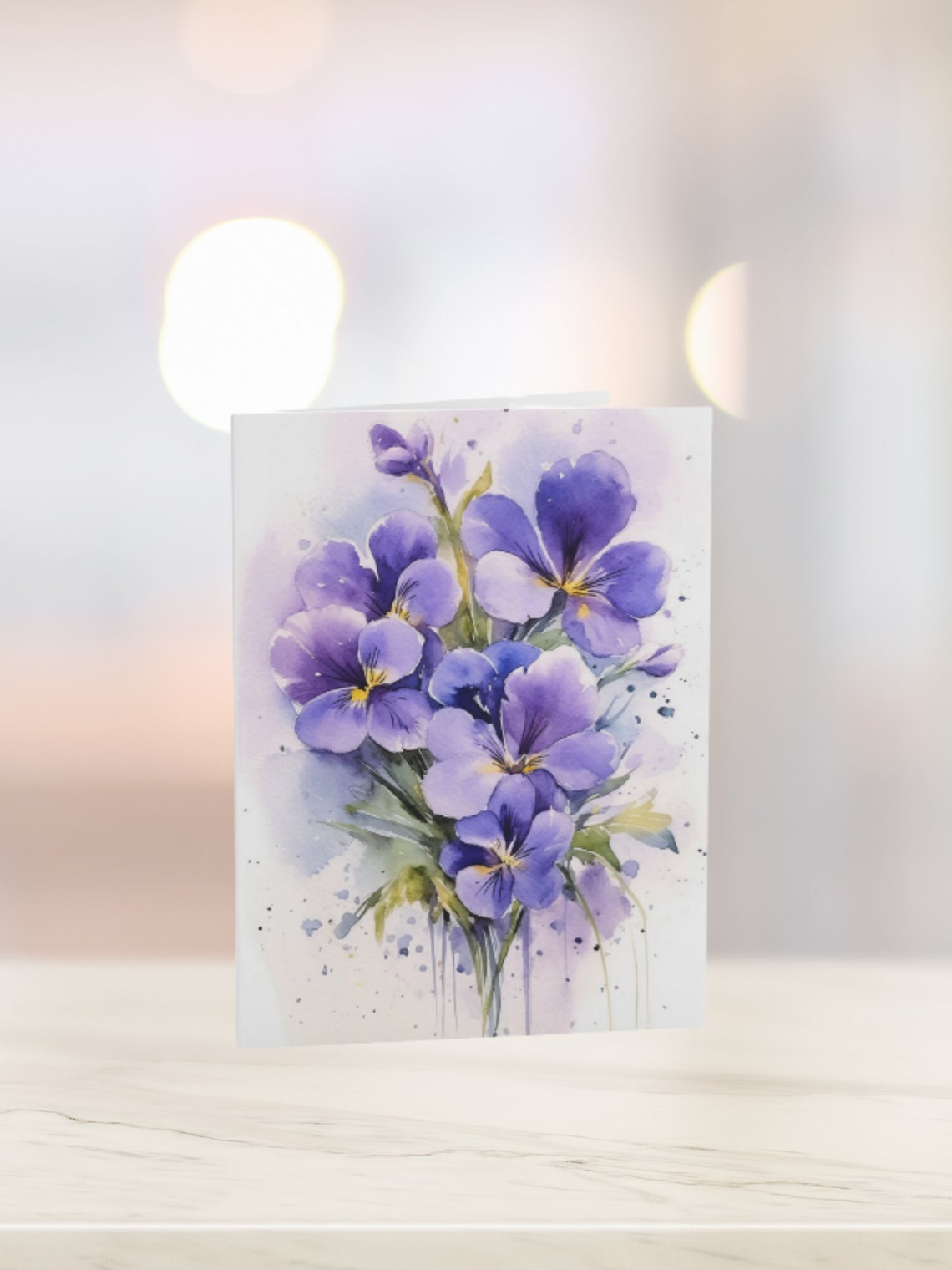 Set Watercolor Violet Flowers, Fine Art Blank Card Set, Greeting Cards ...