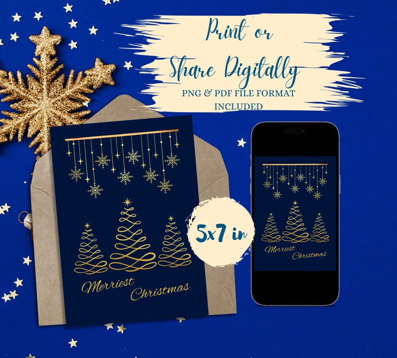 Metallic Gold Christmas Greeting Card Printable PNG & PDF - Etsy