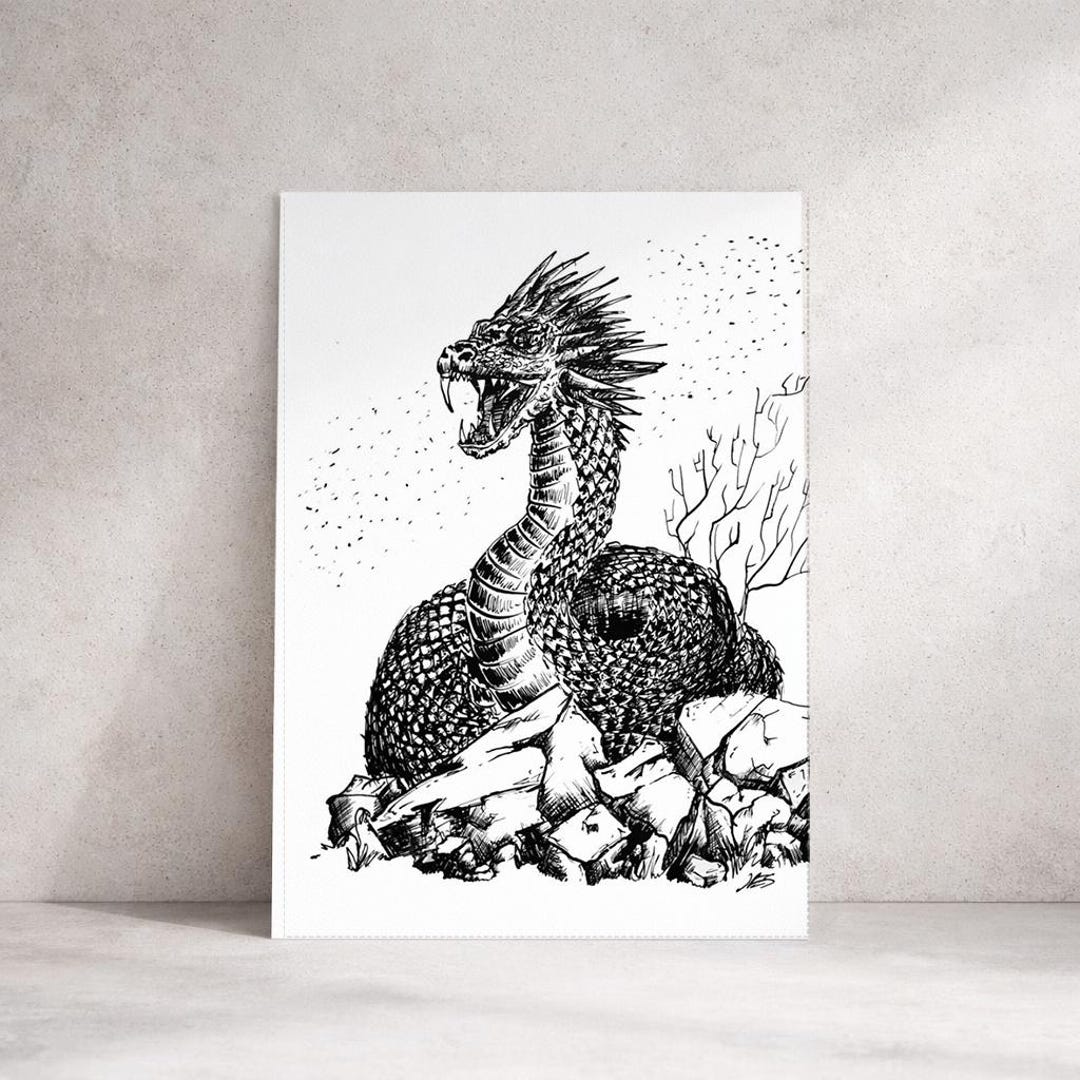 The Basilisk Art Print | Hand-drawn Ink Illustration Print – Premium ...