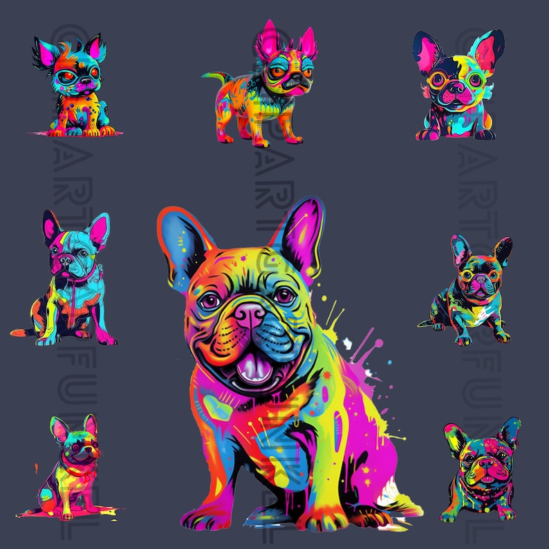 Colorful Frenchie Clipart Pack, Bright Colors, Commercial Use ...