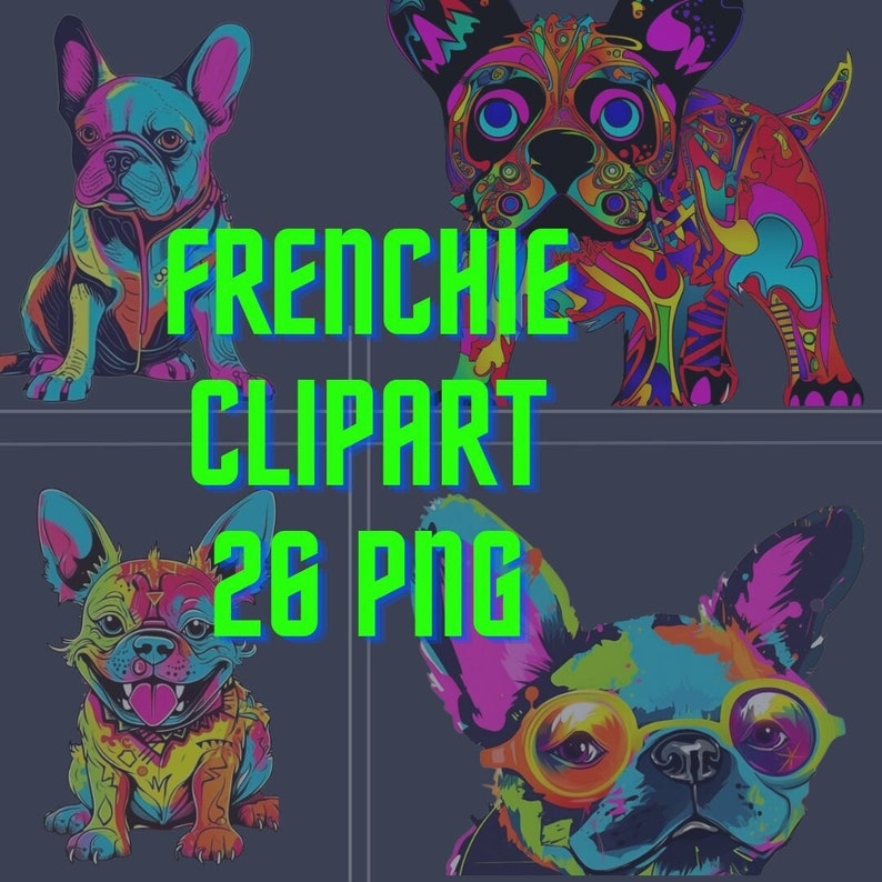 Colorful Frenchie Clipart Pack, Bright Colors, Commercial Use ...