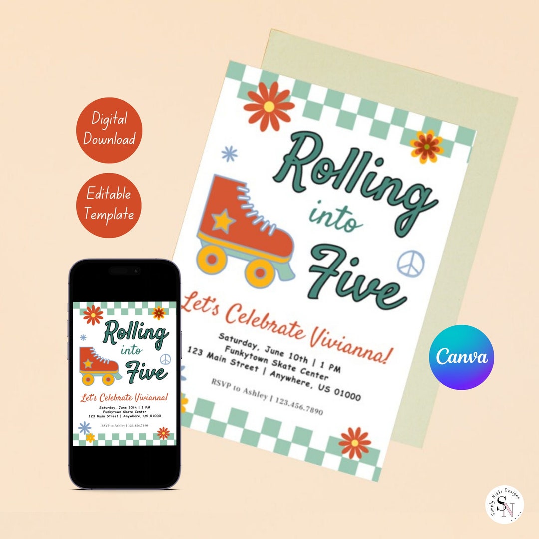 Rollerblade Birthday Party Invite | Kids Birthday | Roller Skate ...