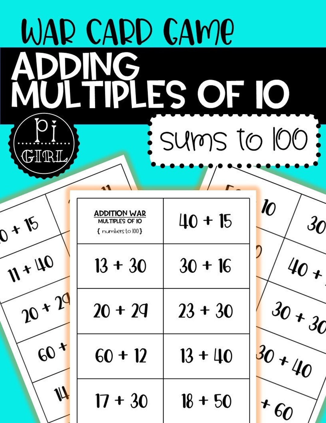 War Card Game- Place Value- Multiples of 10- Math Center- Low Prep Game ...