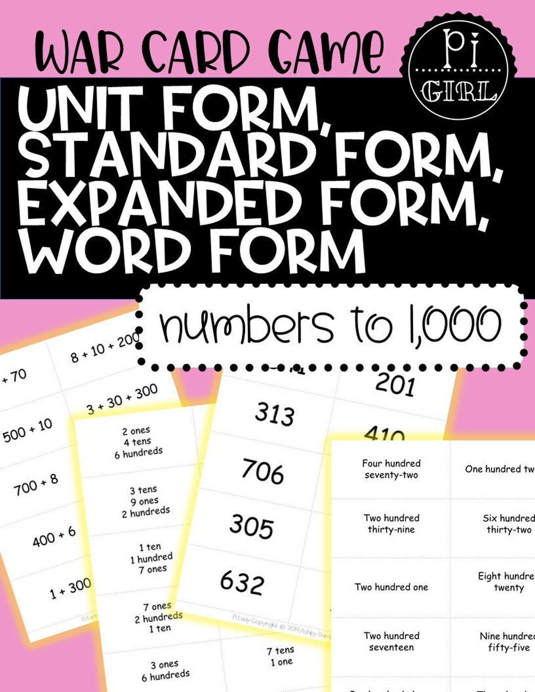 War Card Game- Place Value- Expanded Form- Unit Form- Word Form ...