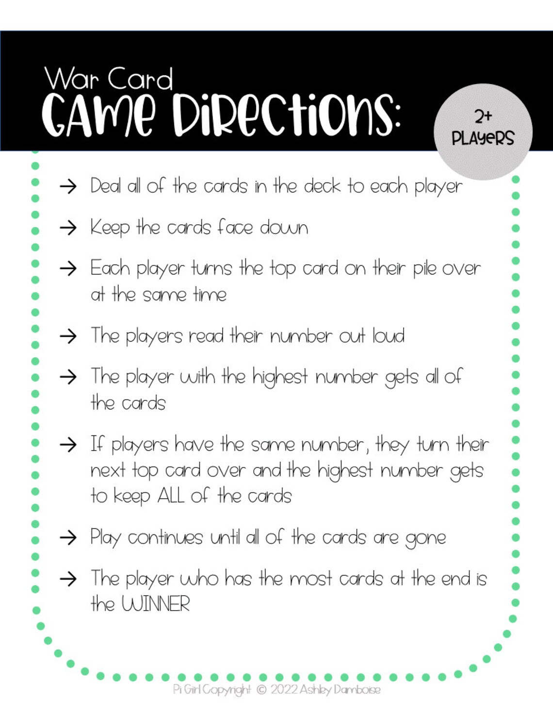 Multiplication War Card Game- Arrays- Math Center- Take Home Game- Low ...