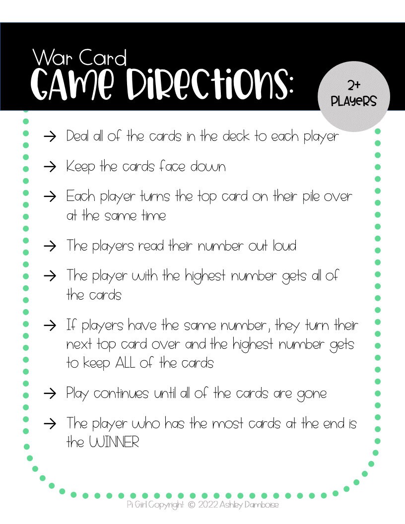 Multiplication War Card Game- Arrays- Math Center- Take Home Game- Low ...