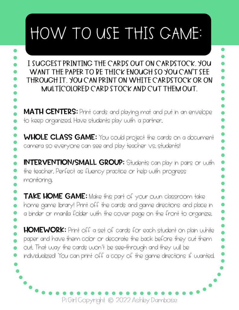 Multiplication War Card Game- Arrays- Math Center- Take Home Game- Low ...