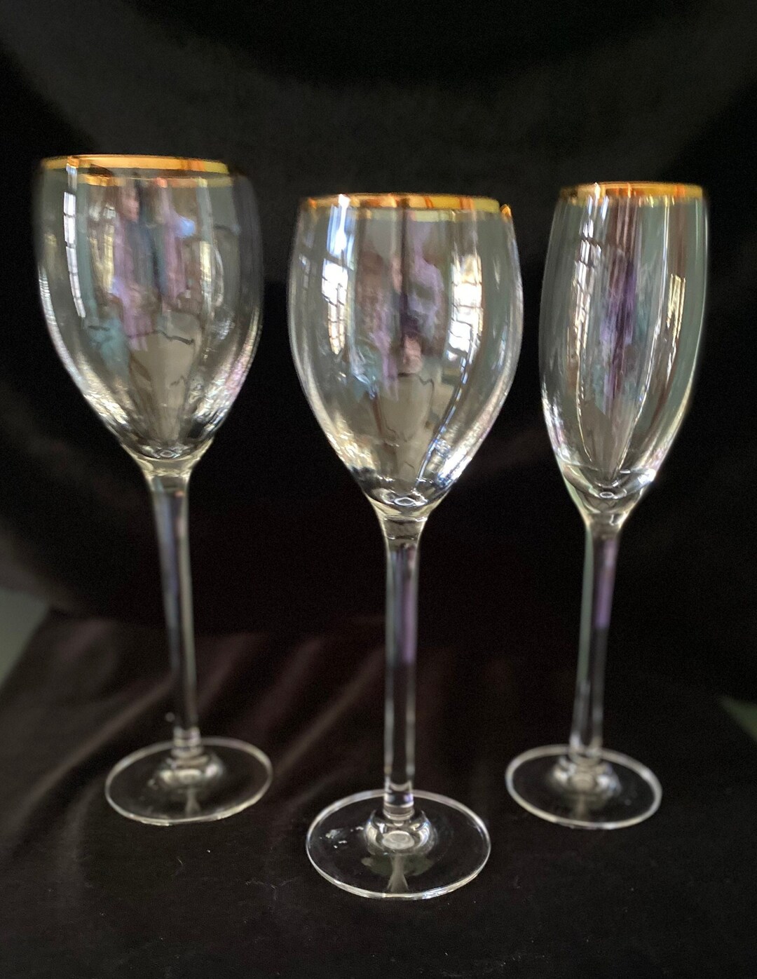 Lenox "statuesque Optic Gold Stemware", Fluted Champagne, Water Goblet ...