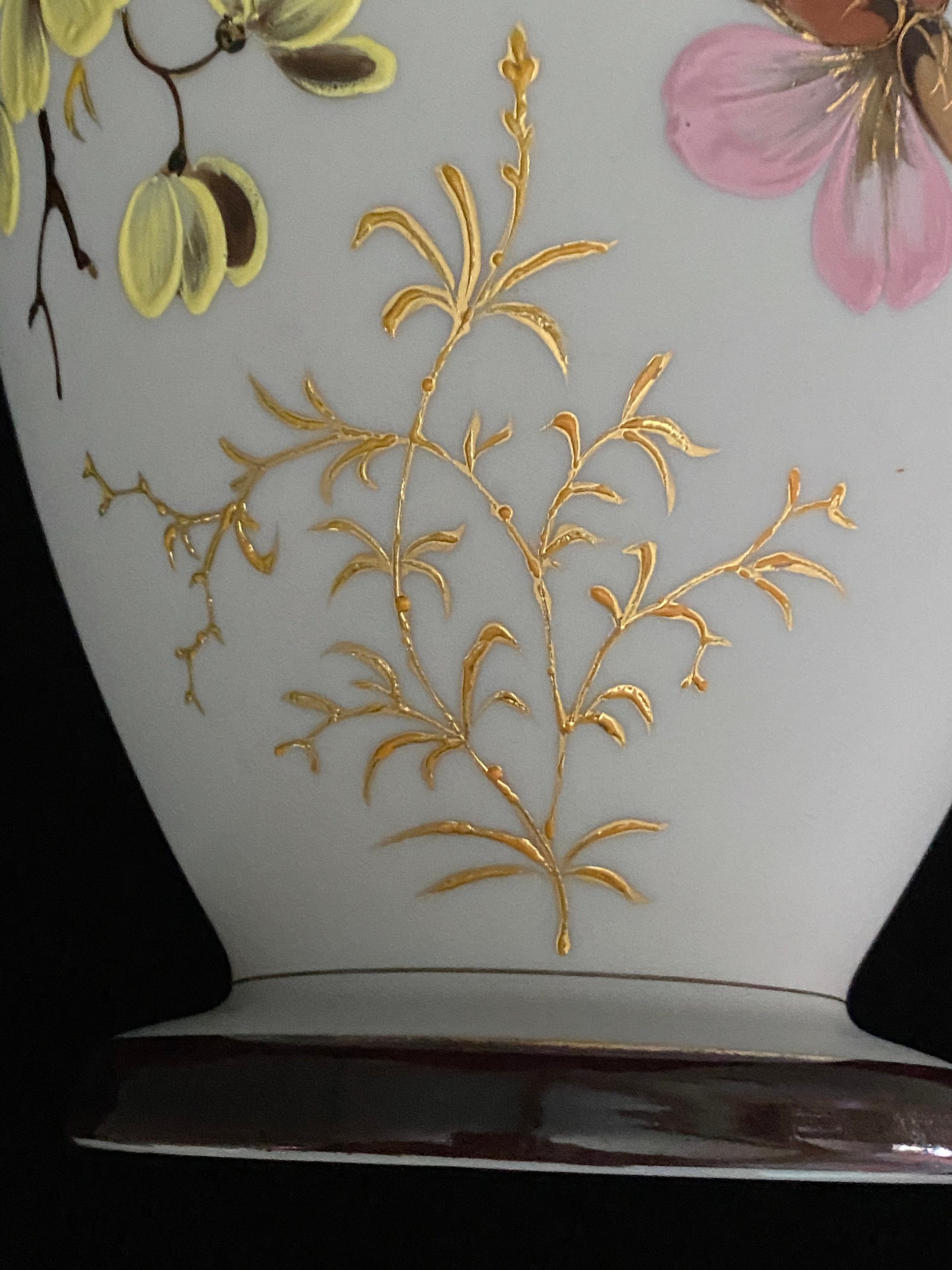 Glass Vase, Large, Asian Inspired, Hand-painted Floral Motif With Gold ...