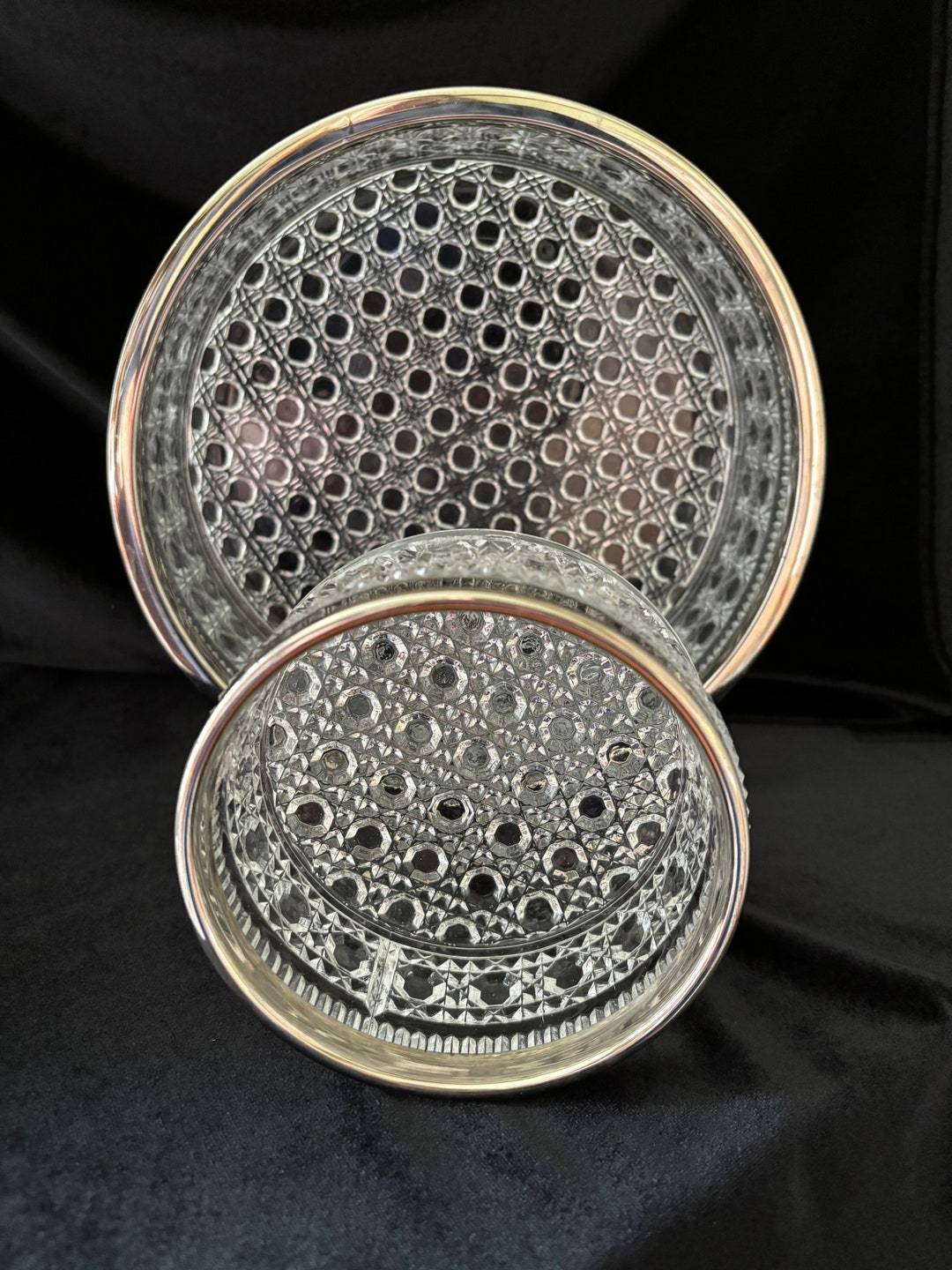 Cut Glass Bowl Set With Silver Plate Rimming, Set of 2 Bowls. - Etsy